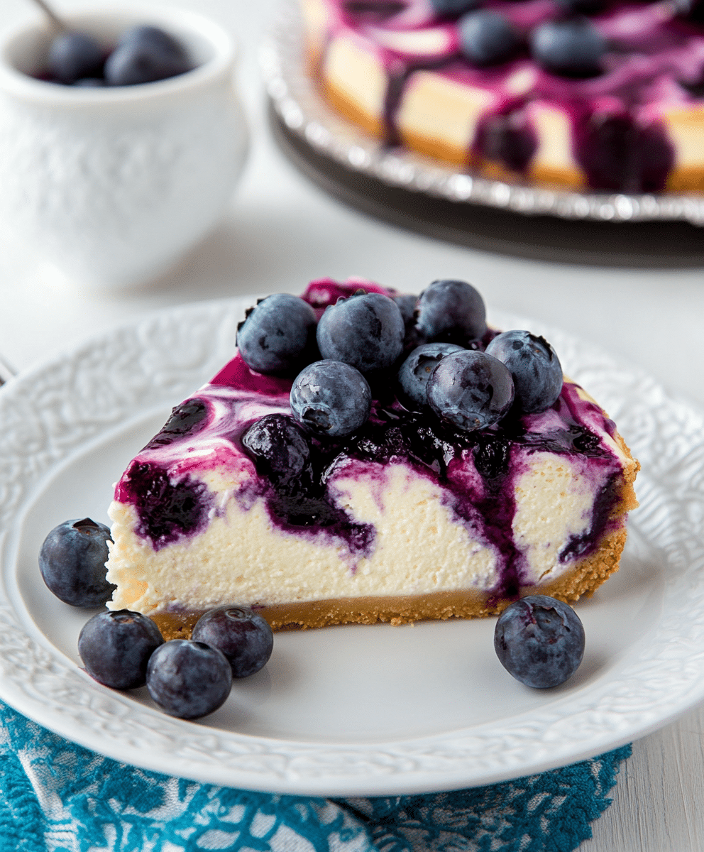 Blueberry Swirl Cheesecake Recipe - sandyrecipes.com
