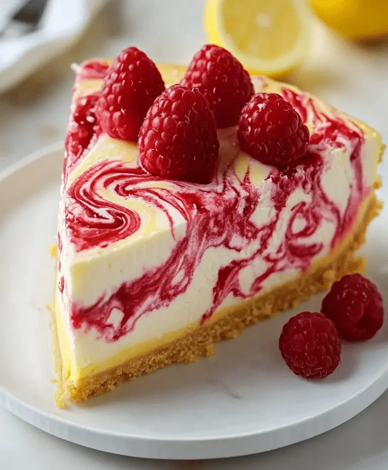 Lemon Raspberry Swirl Cheesecake Recipe - sandyrecipes.com