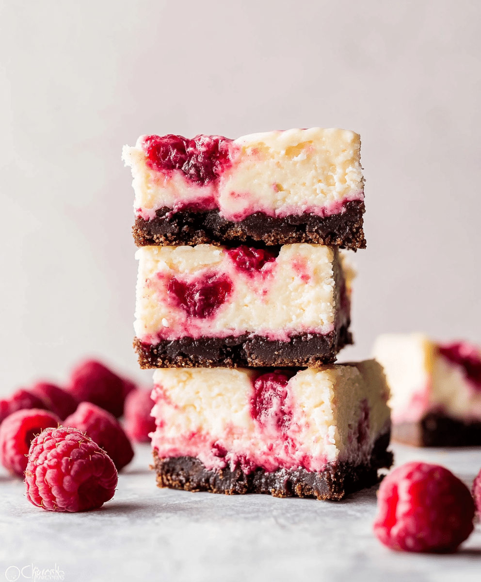White Chocolate Raspberry Cheesecake Bars Recipe - sandyrecipes.com