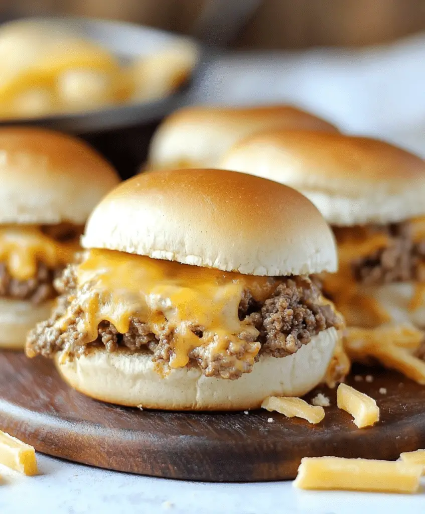 Cheesy Ground Beef Sliders Recipe - sandyrecipes.com