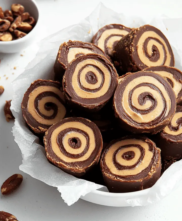 No Bake Chocolate Peanut Butter Pinwheels Recipe - sandyrecipes.com