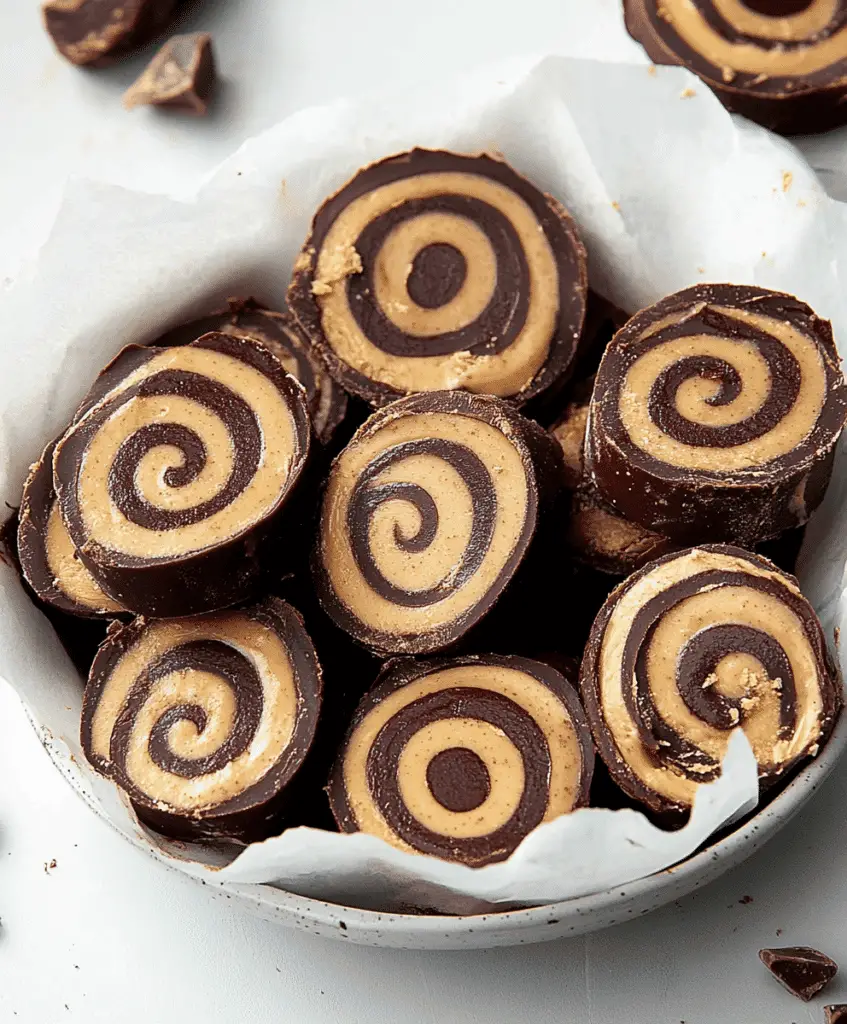 No Bake Chocolate Peanut Butter Pinwheels Recipe - sandyrecipes.com