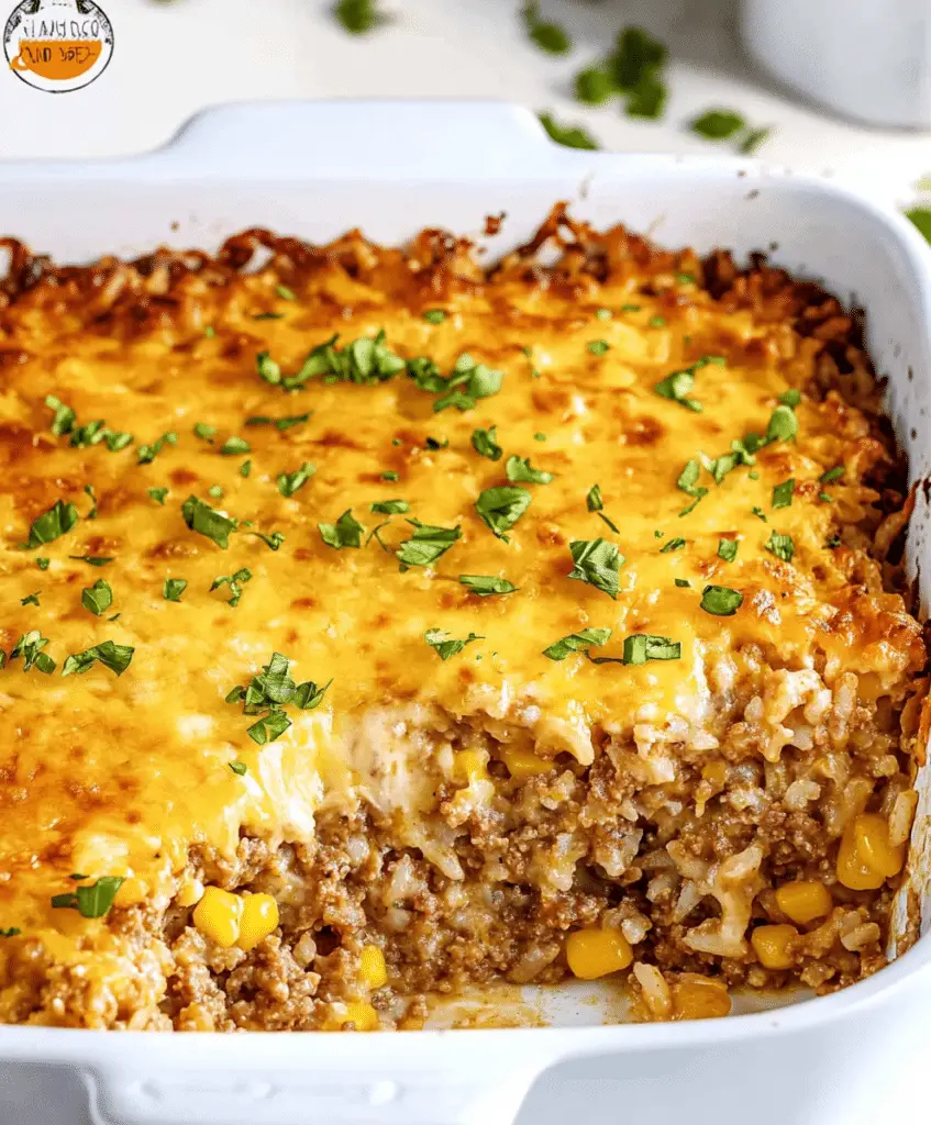 Cheesy Ground Beef And Rice Casserole Recipe - sandyrecipes.com