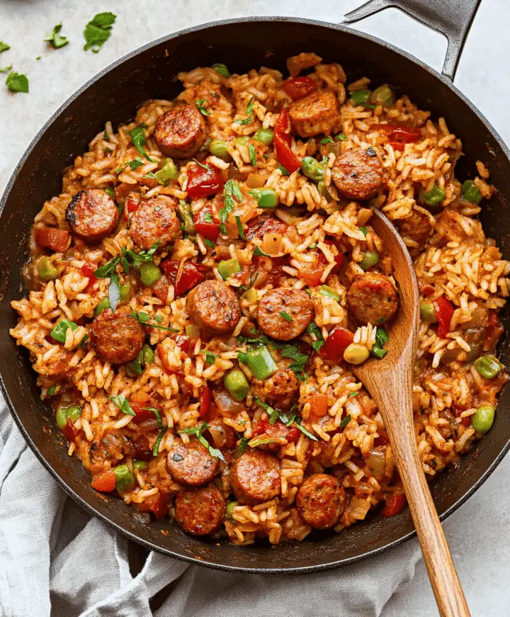 Cajun Sausage And Rice Skillet Recipe - sandyrecipes.com