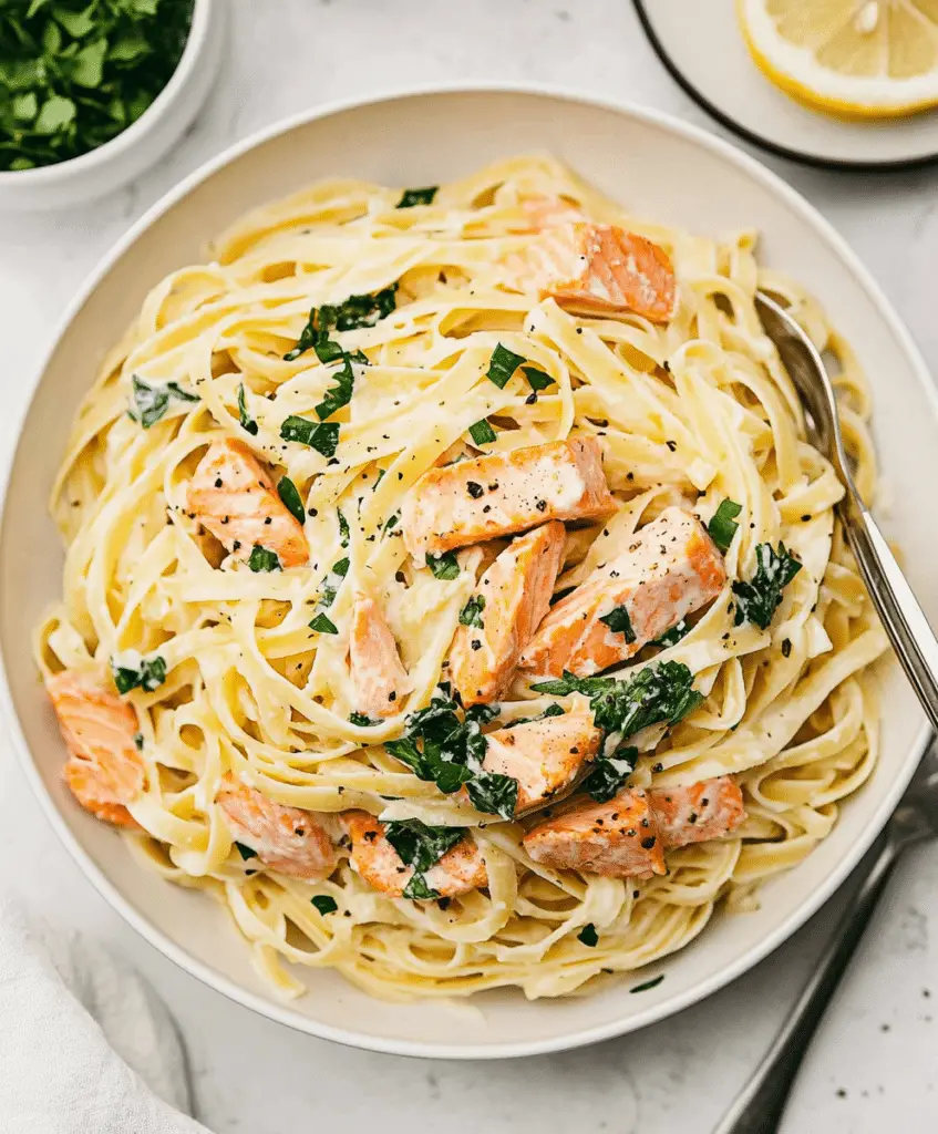 Creamy Salmon Pasta Recipe - sandyrecipes.com