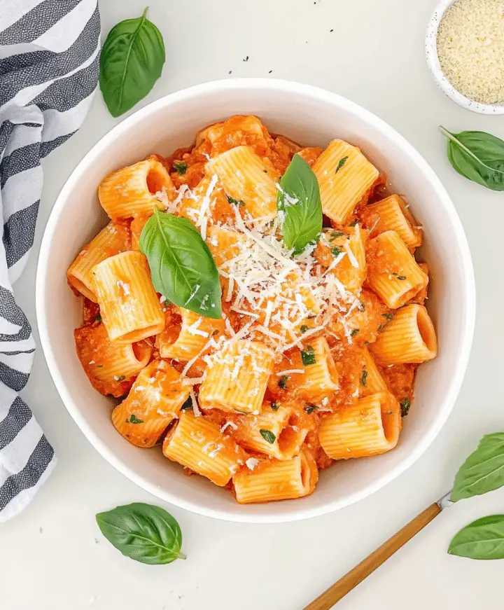 Creamy Tomato Rigatoni Pasta Recipe - sandyrecipes.com