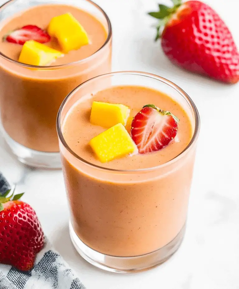 Tropical Strawberry Mango Smoothie Recipe - sandyrecipes.com