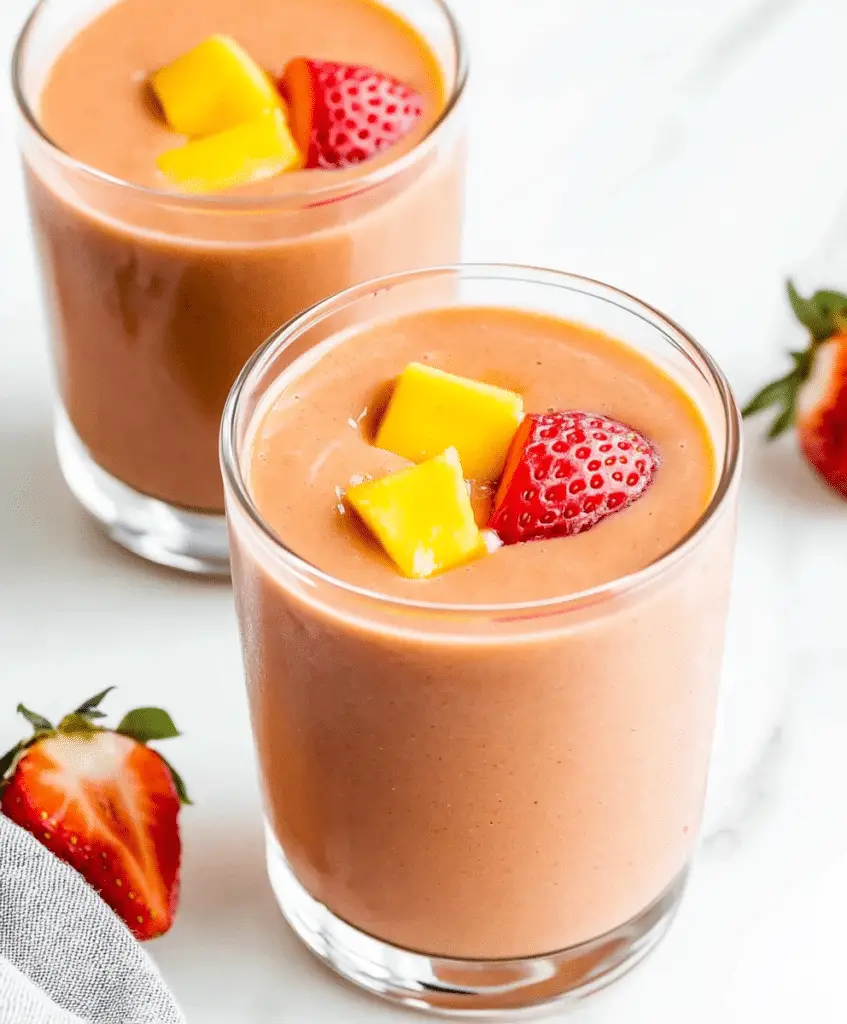 Tropical Strawberry Mango Smoothie Recipe - sandyrecipes.com
