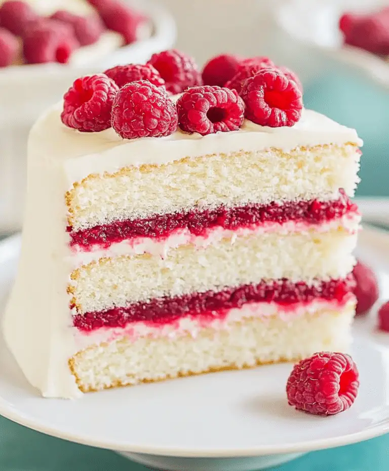 White Chocolate Raspberry Deam Cake Recipe - sandyrecipes.com