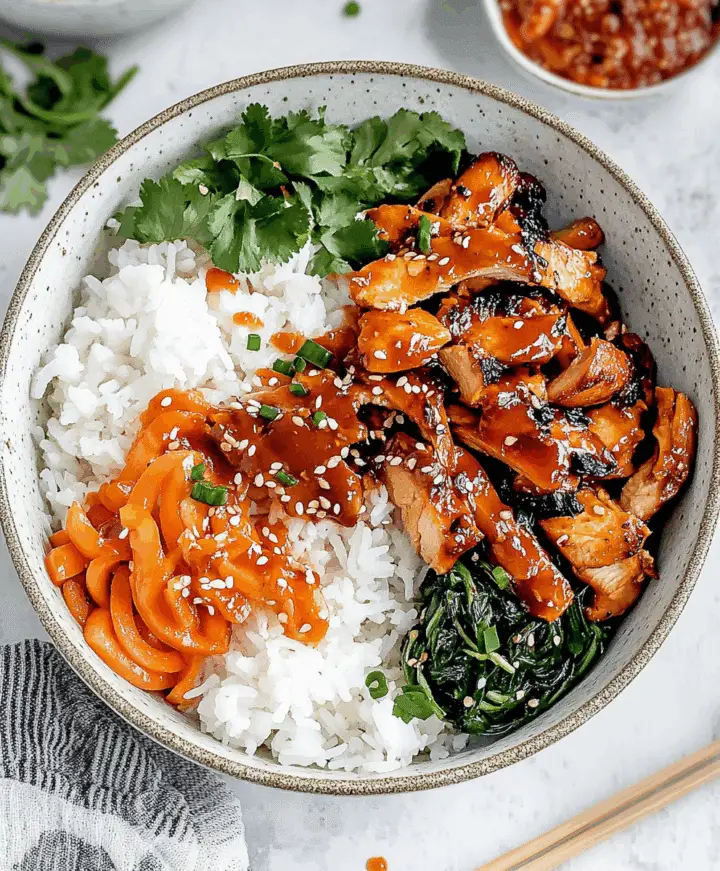 Korean Chicken Rice Bowls Recipe - sandyrecipes.com