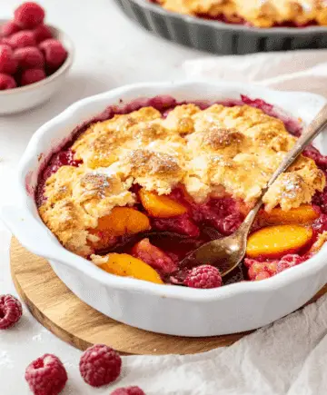 Easy Peach And Raspberry Cobbler Recipe - sandyrecipes.com