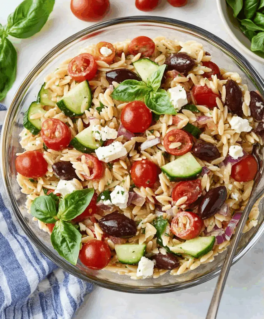 Summer Greek Orzo Pasta Salad Recipe - sandyrecipes.com